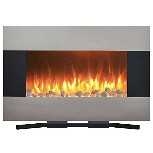 Northwest Electric Fireplace Heater β Wall-Mount and Removable Floor Stand with Remote β Adjustable Flame Brightness and Heat, 36", Silver