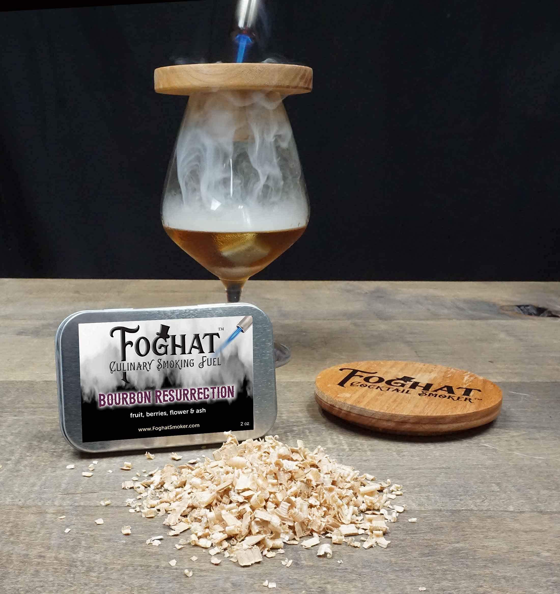 Foghat Cocktail Smoker with Bourbon Barrel Wood Shavings and Bourbon Resurrection Foghat Culinary Smoking Fuel Bundle