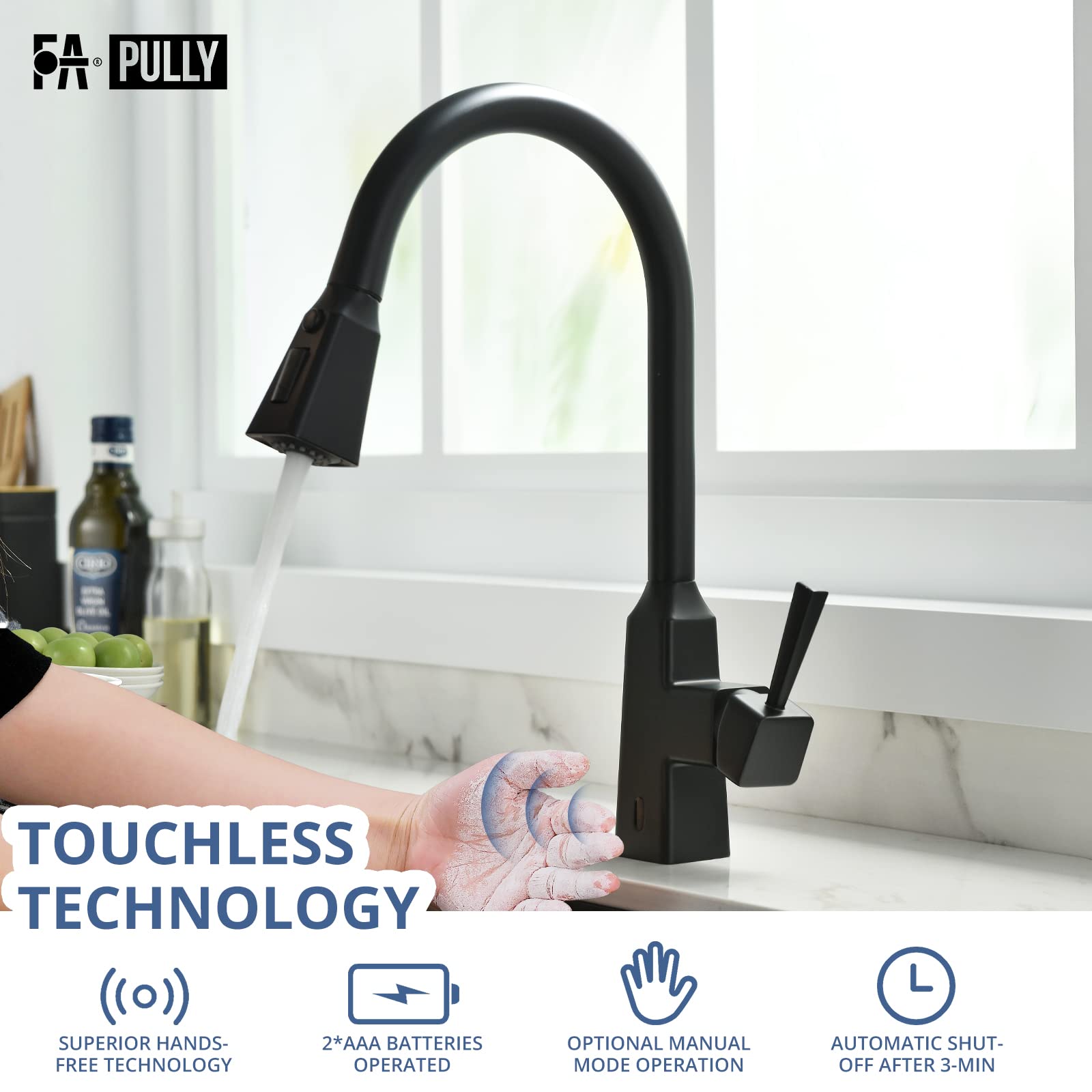 Fapully Touchless Kitchen Faucet with Pull Down Sprayer, with Soap Dispenser
