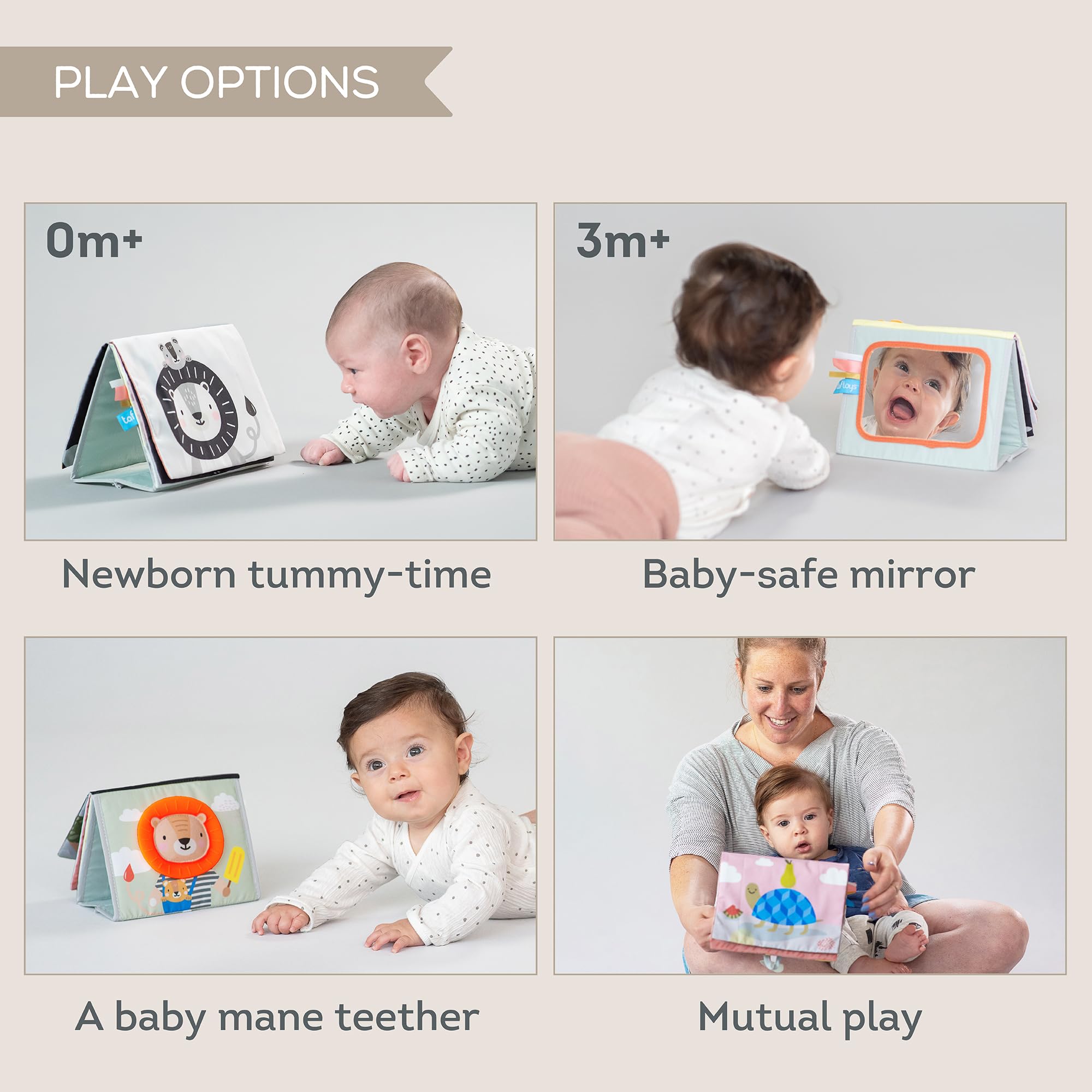 Taf Toys Savannah Infant Tummy-time Soft Crinkle Activity Book with Huge Baby Safe Mirror, 3D Activities, Textures and a Soft Baby Teether