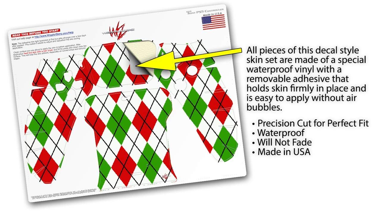 WraptorSkinz Skin Wrap compatible with Sony PS5 DualSense Controller Argyle Red and Green (CONTROLLER NOT INCLUDED)