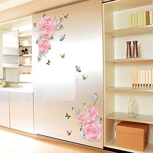 COVPAW® Wall Sticker & Mural Rose Vine Pink Home Decor Accent Living Room Bedroom Flower Wall Decal Corridor Stair Removable