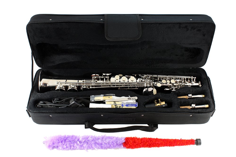 Lazarro Silver Nickel Bb B-Flat Straight Soprano Saxophone Sax Lazarro+11 Reeds,Care Kit~24 COLORS Available-300-NK