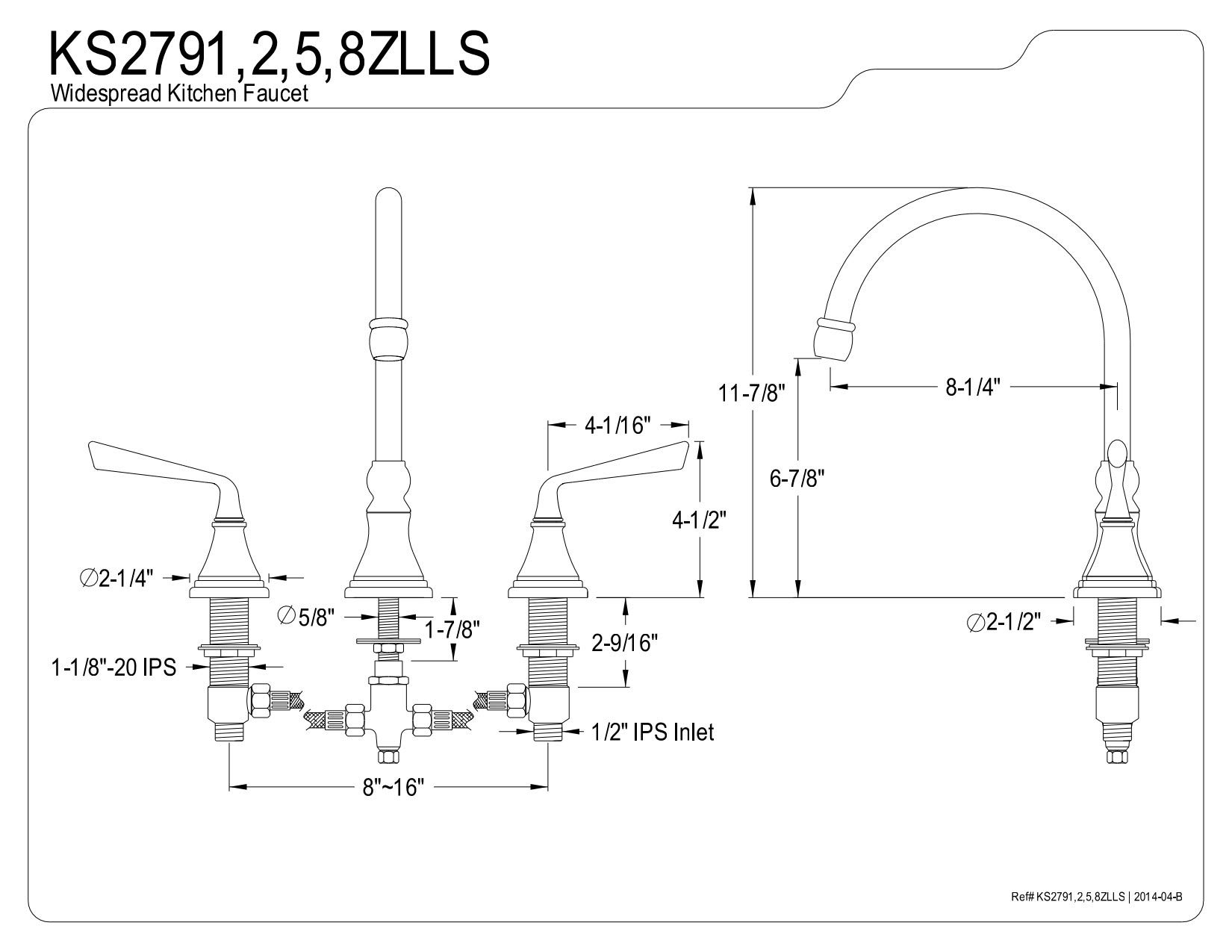 Kingston Brass KS2798ZLLS Silver Sage Widespread ADA Kitchen Faucet Without Sprayer, Brushed Nickel