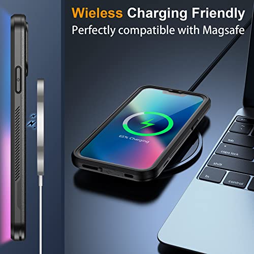 SPIDERCASE [Real 360 Designed for iPhone 13 Case Waterproof, Built-in 9H Tempered Glass Screen Protector [Dustproof] [12FT Military Dropproof][Full-Body Shockproof][IP68 Underwater] Case-Black