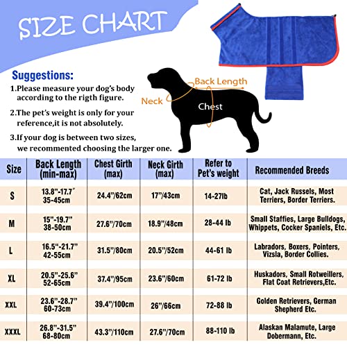 HhiMyOct Dog Drying Coat - Fast Drying Dog Towel Robe - Microfiber Dog Drying Bag Super Absorbent Pet Bathrobe, Adjustable Collar & Belly Strap Fast Drying Coat Pet Dog Cat Bath Robe Towel