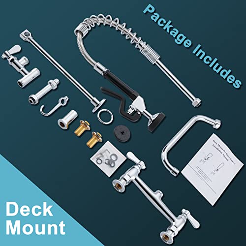 Favorpo Commercial Sink Faucets with Pull Down Sprayer 24"Pre-Rinse Height Deck Mount Kitchen Faucet Brass Constructed Polished Chrome 8" Center Faucet with 10" Add-on Spout for 3 Compartment Sink