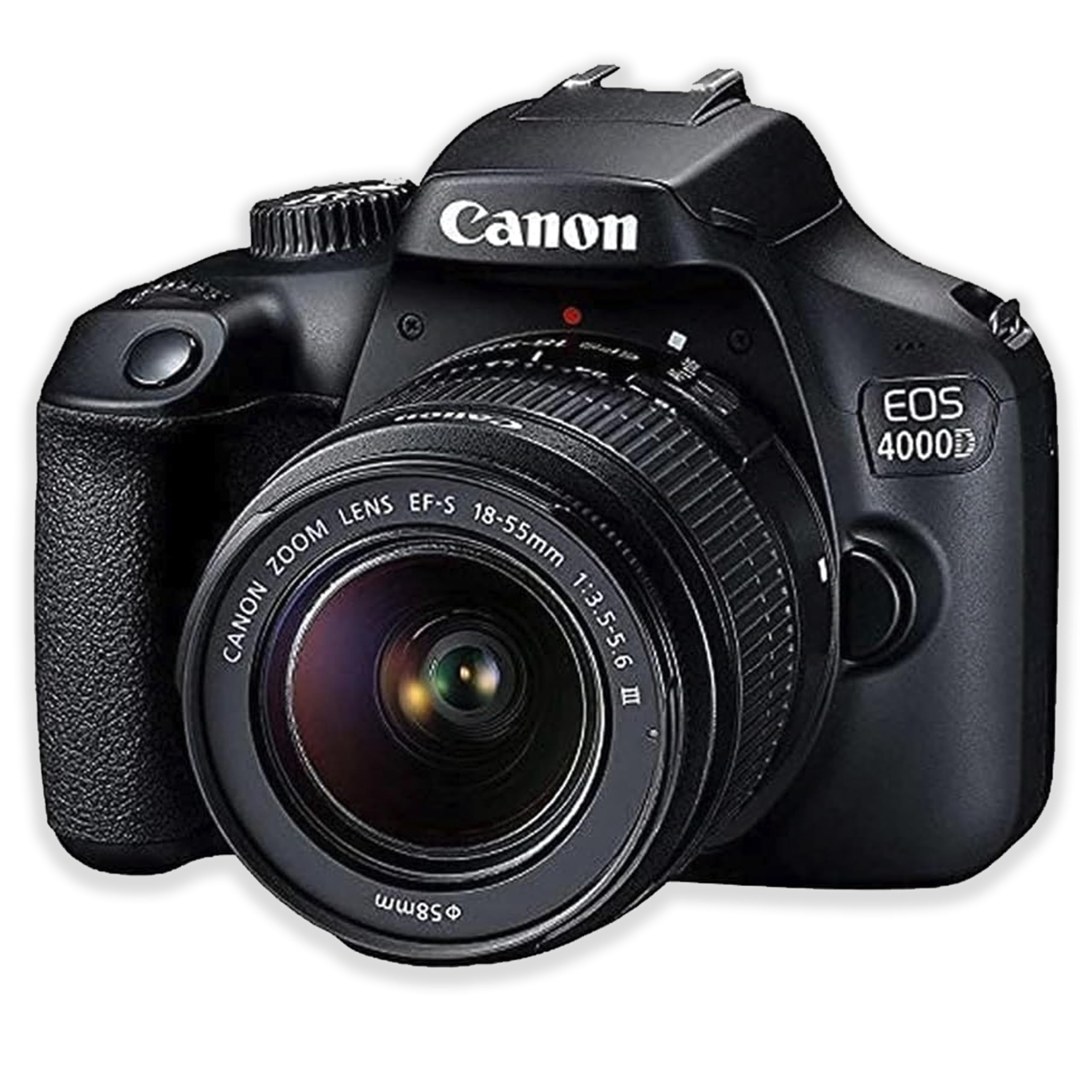 Canon EOS Rebel 4000D / T100 DSLR Camera w/Canon EF-S 18-55mm Lens + 2Pc 64GB Memory Card + Tripod + Photo and Video Editor & More (Renewed)