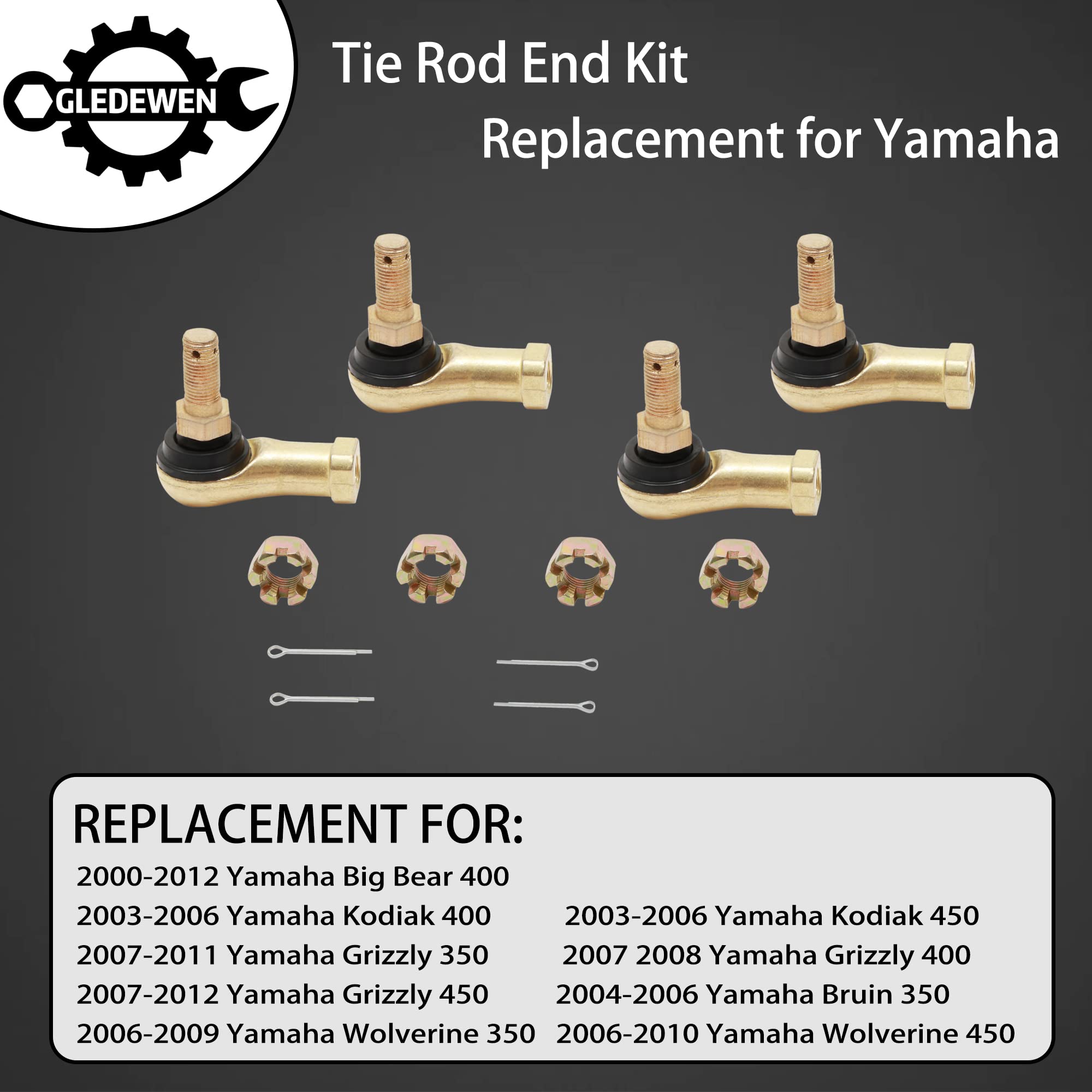 Tie Rod End Kit, Compatible With 2000-2012 Yamaha Big Bear 400, 2003-2006 Kodiak 400/450, 07-12 Grizzly 350/400 / 450, 04-06 Bruin 350, 06-10 Wolverine 350/450 Ball Joint Set ATV UTV Accessories