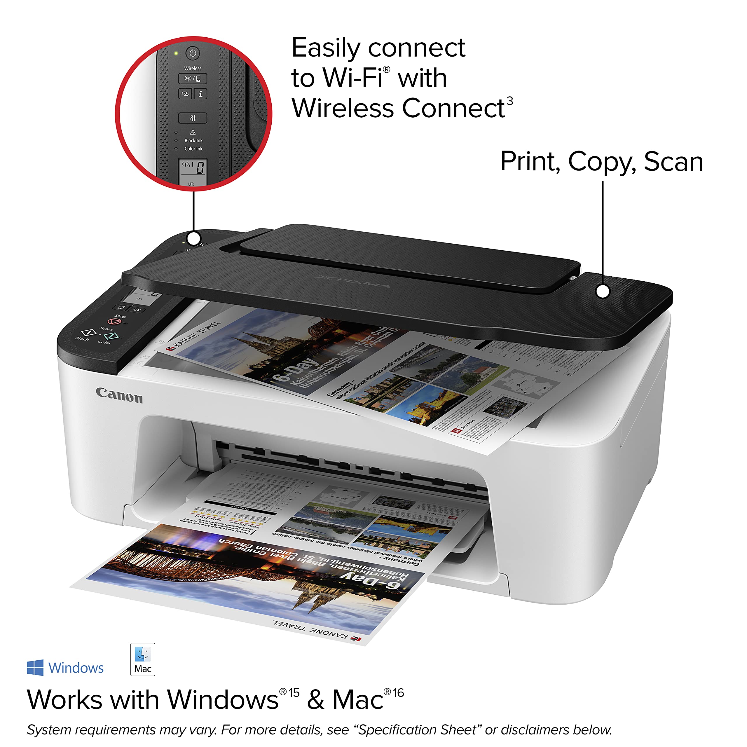 Canon PIXMA 3522 Series Color Inkjet All-in-One Printer | Print Copy Scan | Wireless | Mobile Printing | 1.5" Segment LCD Display | 50 Sheets Paper Tray | 4800 x 1200 dpi | Black + Printer Cable