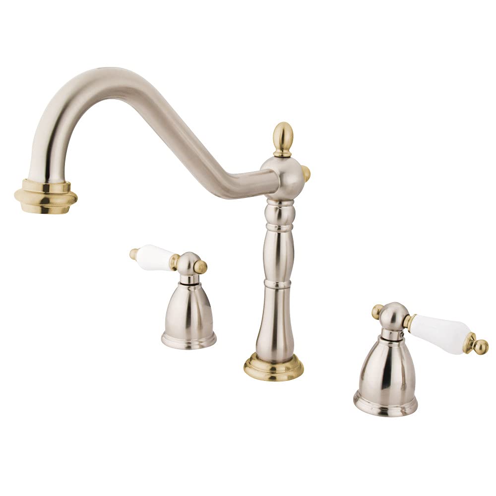 Kingston Brass KB1799PLLS Heritage 8-Inch Widespread Kitchen Faucet, 8-1/4", Brushed Nickel/Polished Brass