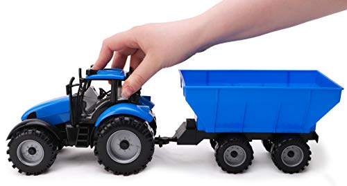 Toyland® Friction Powered Farm Tractor with Trailer - Childrens Farm Toys (Blue Tractor & Trailer)