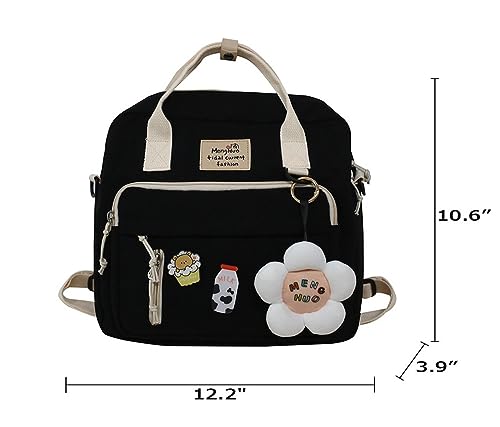 MUSICARD Girls Kawaii Backpack with Cute Pins and Pendant, Japanese Schoolbag Aesthetic Rucksack with Accessories for Teens