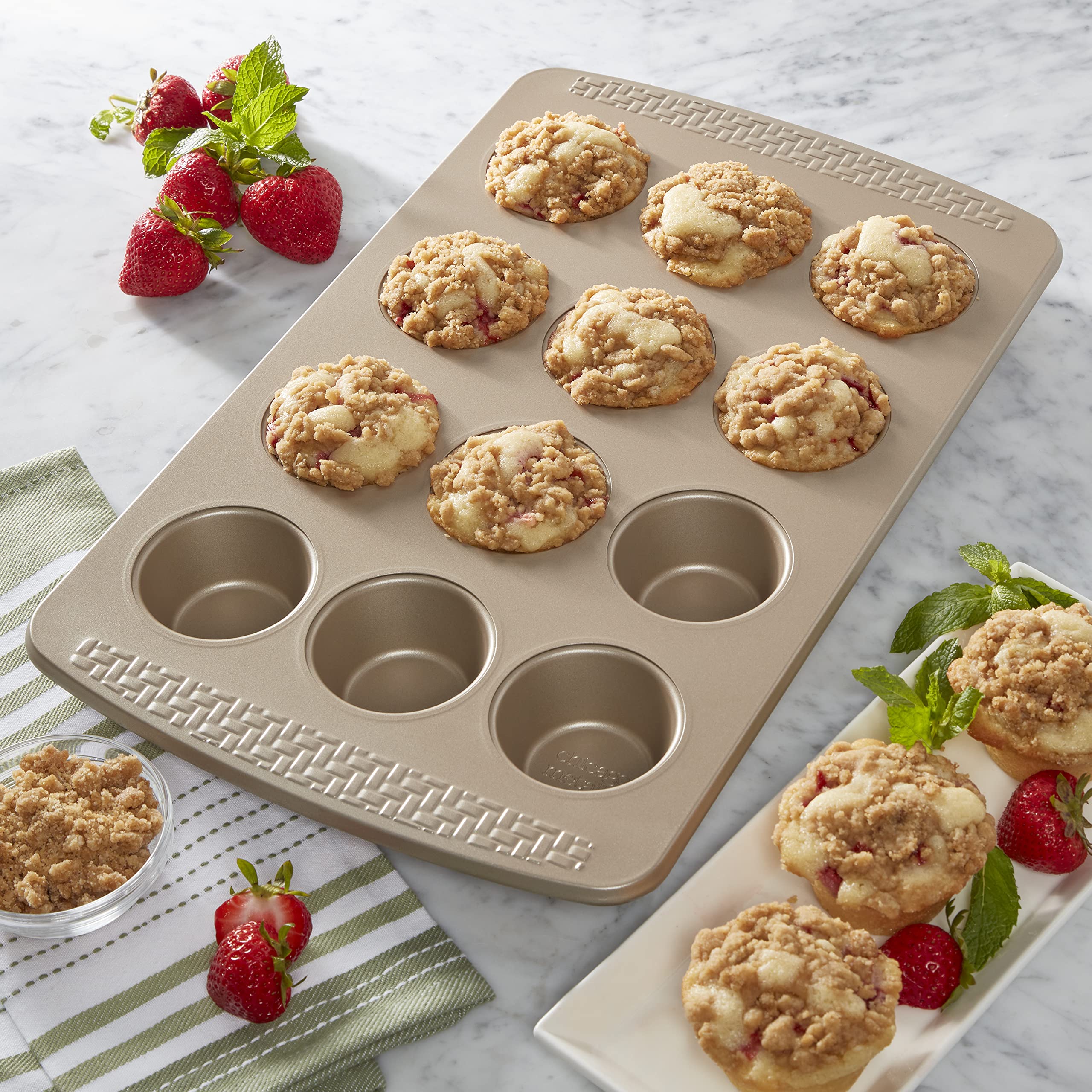 Chicago Metallic Everyday Non-Stick 12 Cup Muffin and Cupcake Pan. Perfect for creating evenly sized muffins, cupcakes, egg cups, and more