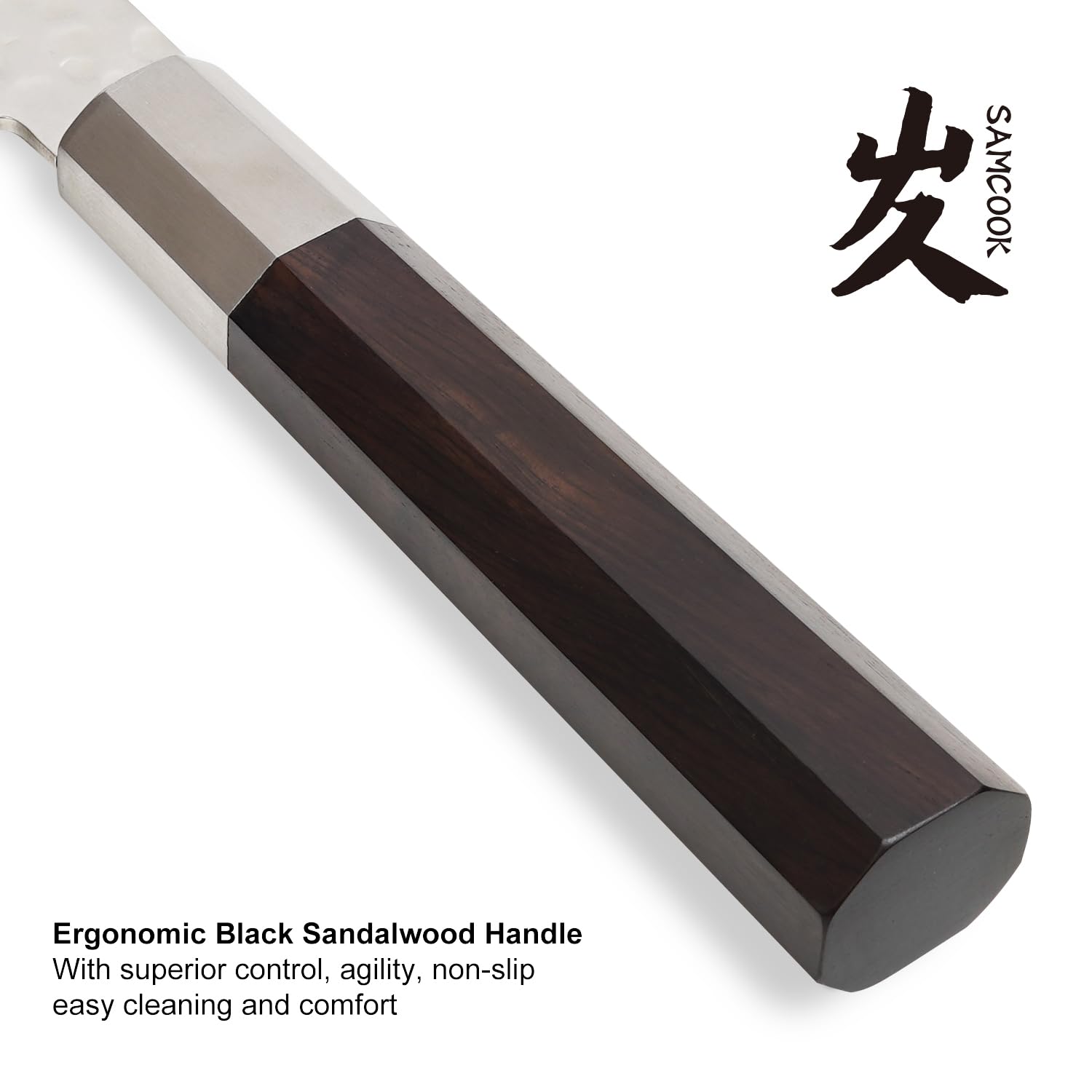 SAMCOOK Japanese Chef Knife - 8 Inch Professional Hand Forged Gyuto Knife - VG-10 Damascus High Carbon Stainless Steel Kitchen Cooking knife - Ergonomic Black Sandalwood Handle with Gift Box