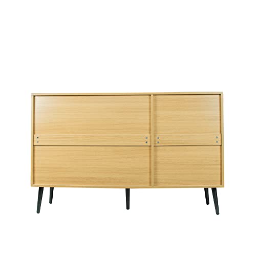Mid-Century Sideboard Buffet Cabinet,Melpoemen Kitchen Storage Cabinet with Rattan Decorated Door and 4 Drawers,Liquor Cabinet, Dining Room, Hallway, Cupboard Console Table, Accent Cabinet,Natural