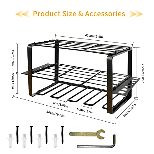 Polgar's Power Tool Organizer With Charging Station,Drill Holder Wall Mount,Garage Storage Shelves for Organization and Storage,Heavy Duty Pegboard Wall Organizer Set Solid Metal Black