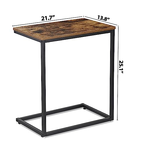 Nouva C-Shaped End/Side Table Couch Bedside Table 21.7in Side Table with Metal Frame for TV Trays Living Room Bedroom Small Spaces, Rustic Brown and Black(2)