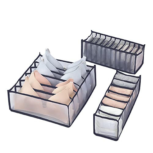 FGSAEOR Wardrobe Clothes Organizer (3 Pcs), Closet Underwear Organizer Drawer Divider Baskets For Folded Clothes, Clothing Storage Bins for Bedroom - Grey