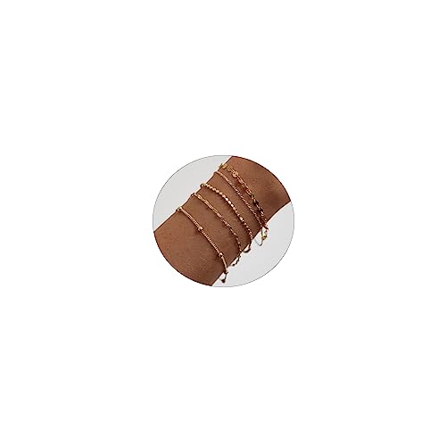 MIDEEO Gold Layered Bracelet for Women 14K Gold Plated Layered Dainty Wafer Point Lip Chain Beads Bracelet Set Silver Bracelet Simple Layering Set Women Jewelry Gift