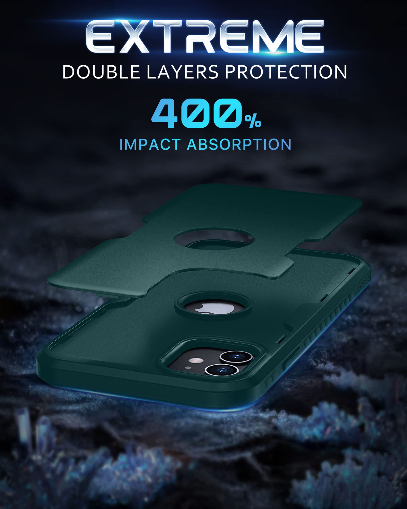 DETAKER Designed for iPhone 11 Case, Double Layers Shockproof Heavy-Duty Case Anti-Scratches Lightweight Protective Slim for iPhone 11 Case 6.1 inch, Teal