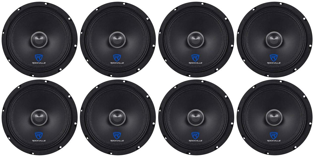 Rockville (8) RXM84 8" 2000w 4 Ohm Mid-Range Drivers Car Speakers, Mid-Bass