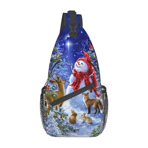 Christmas Santa Snowman Sling Bag, Fashion Crossbody Backpack Shoulder Bag Chest Bag for Men Women Outdoor Hiking Travel
