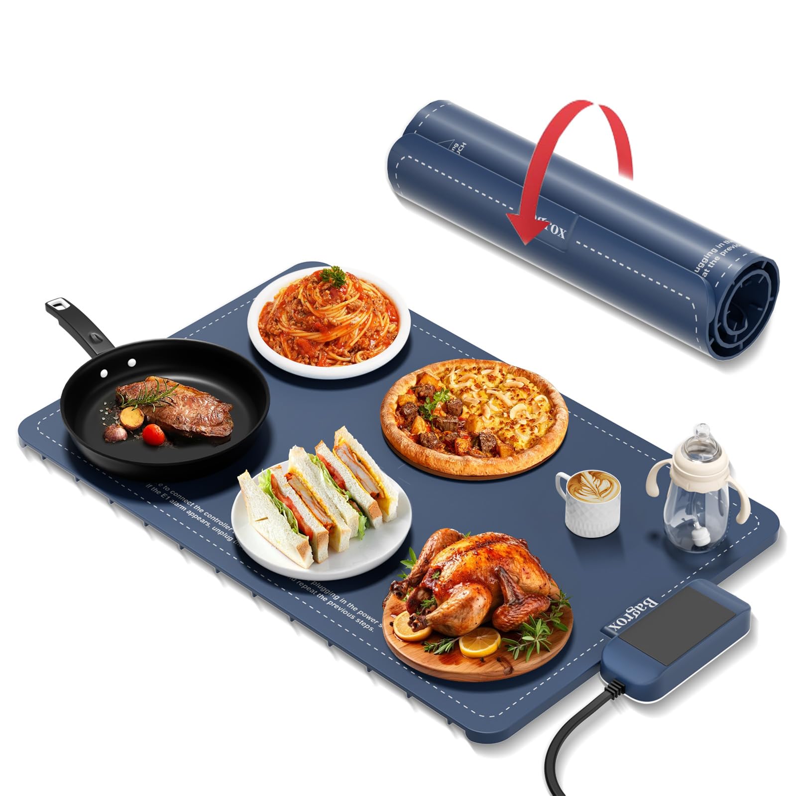 Electric Warming Tray, Food Warming Mat with Adjustable Temperature, Full Surface Heating,Rollable & Portable, Auto Shut-Off -Versatile Food Warmer (Creamy White)