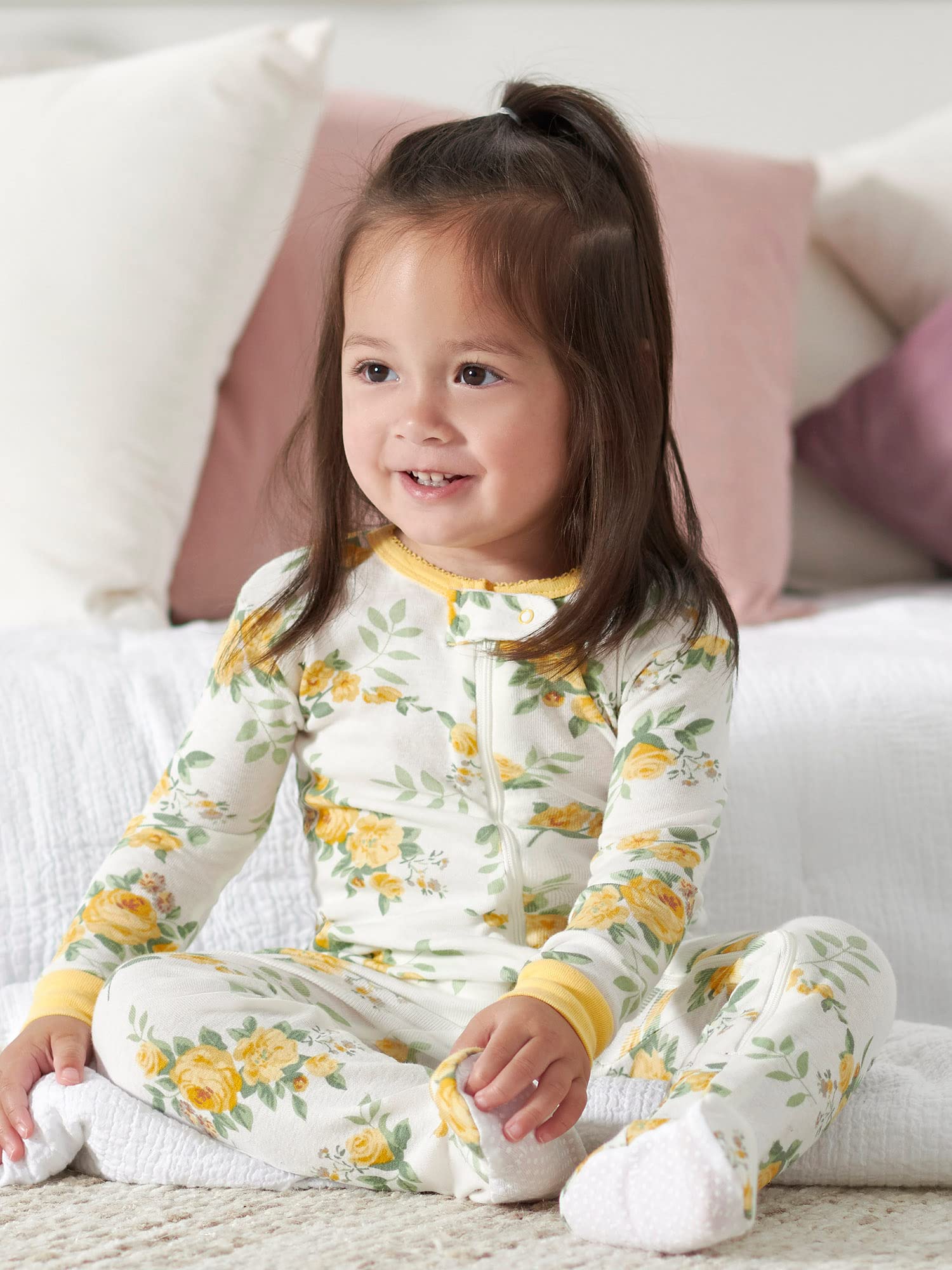 Gerber Baby Girl's 4-Pack Footed Pajamas, Roses and Fox, 2T