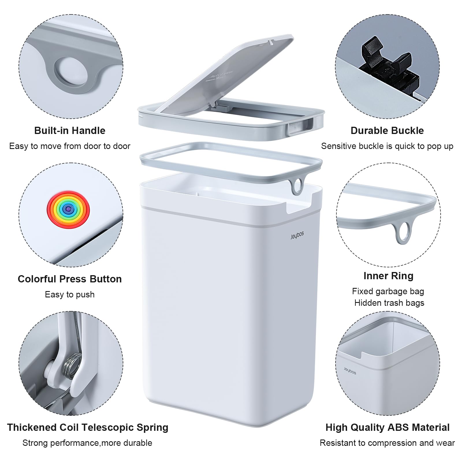 funest Bathroom Trash Can with Lid, 2 Pack Small Garbage Can for Bedroom with Pop-Up Lid, S01 Dog Proof Trash Bin, Plastic Wastebasket for Office, Living Room (3.6 Gal with Lid + 2.4 Gal with Lid)