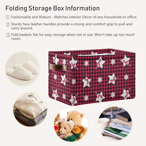 Christmas Star Snowman Snowflakes Storage Basket Bins Sturdy Toy Storage Organizer Bins Laundry Basket with Handles for Living Room Clothes Nursery Closet Shelf Playroom,2 pcs