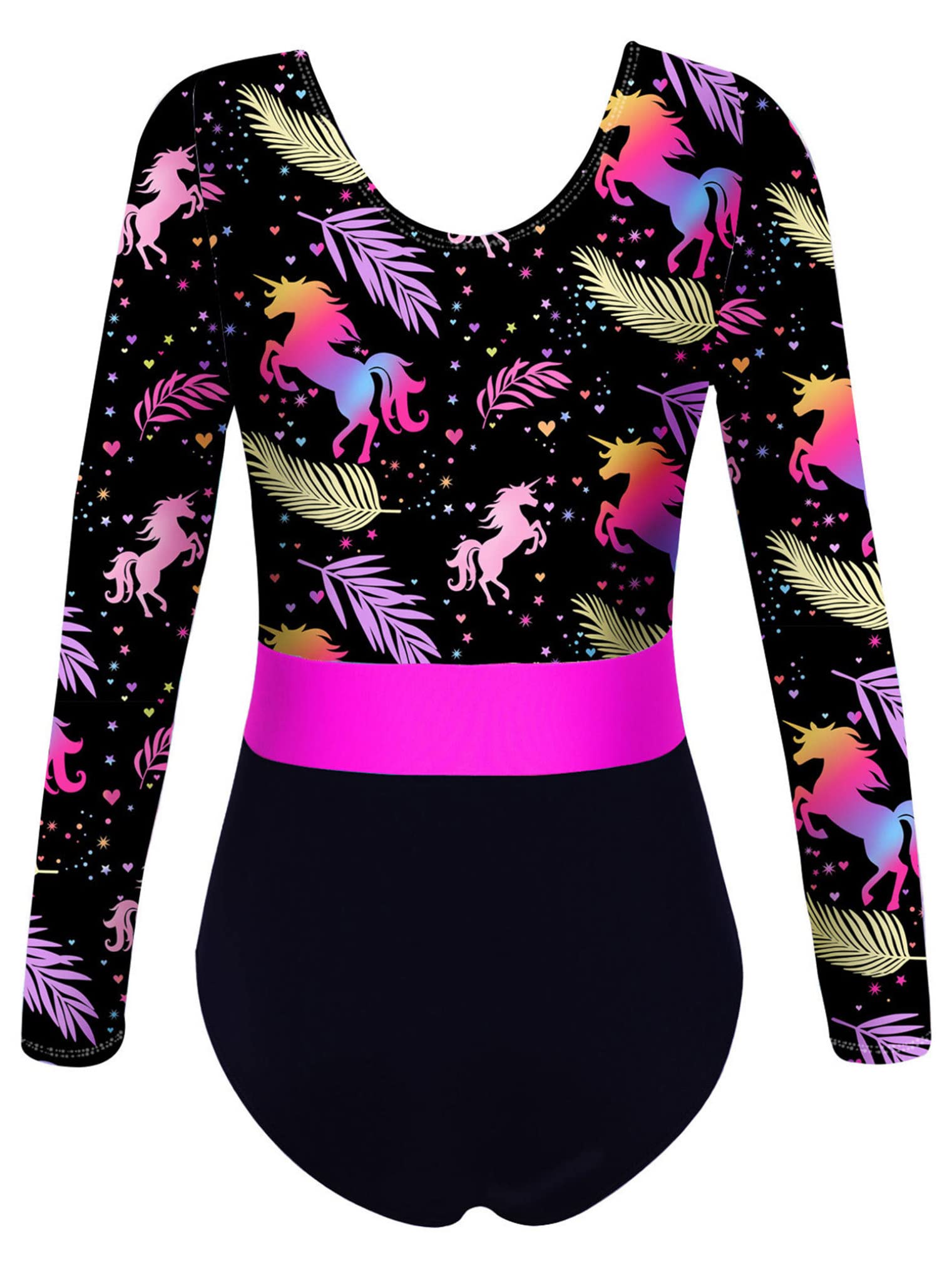 Choomomo Children Dancer Ballet Leotard Kids Girls One Piece Active Gymnastics Bodysuit Jumpsuit Leaves Black 10 Years