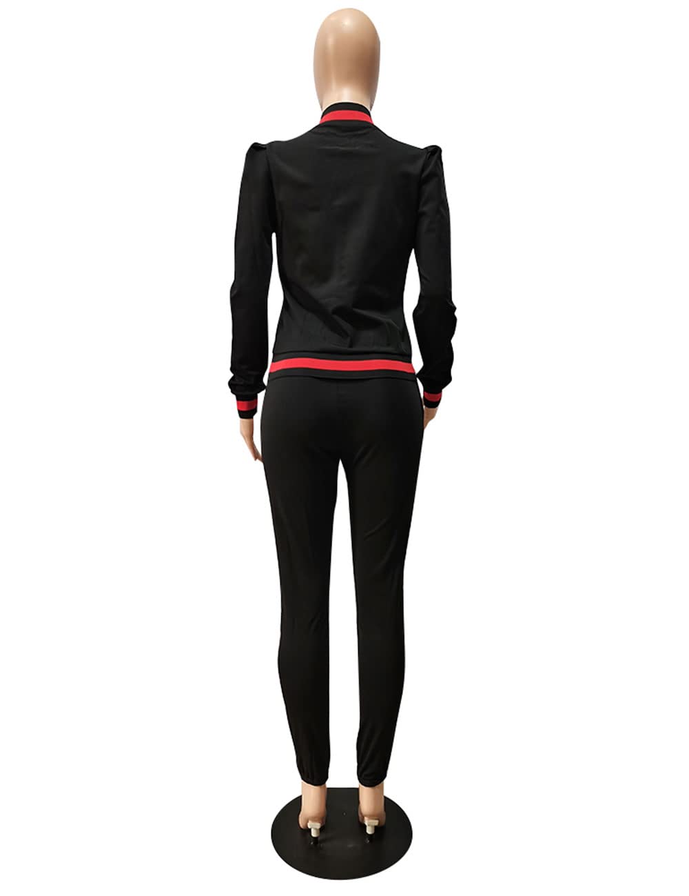 Casual Long Sleeve Zip Up Jacket and Pants Sweatsuits Tracksuits 2 Pieces outfits for Ladies,Black,Tag XL/US(12-14)