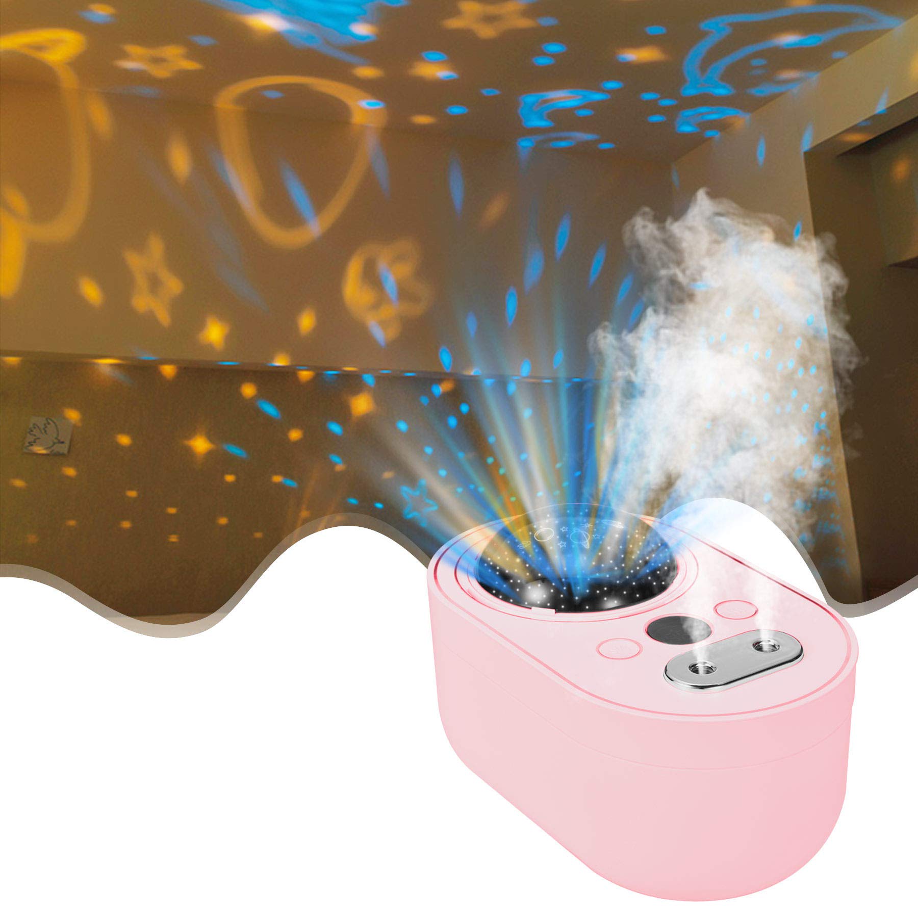 Cool Mist Humidifier With Star Night Light Projector for Kids Room, Ultrasonic Humidifiers for Bedroom, 1L Mini Humidifier with Dual Mists for Kids, Babies, Home, Office, Automatic Shut-Off