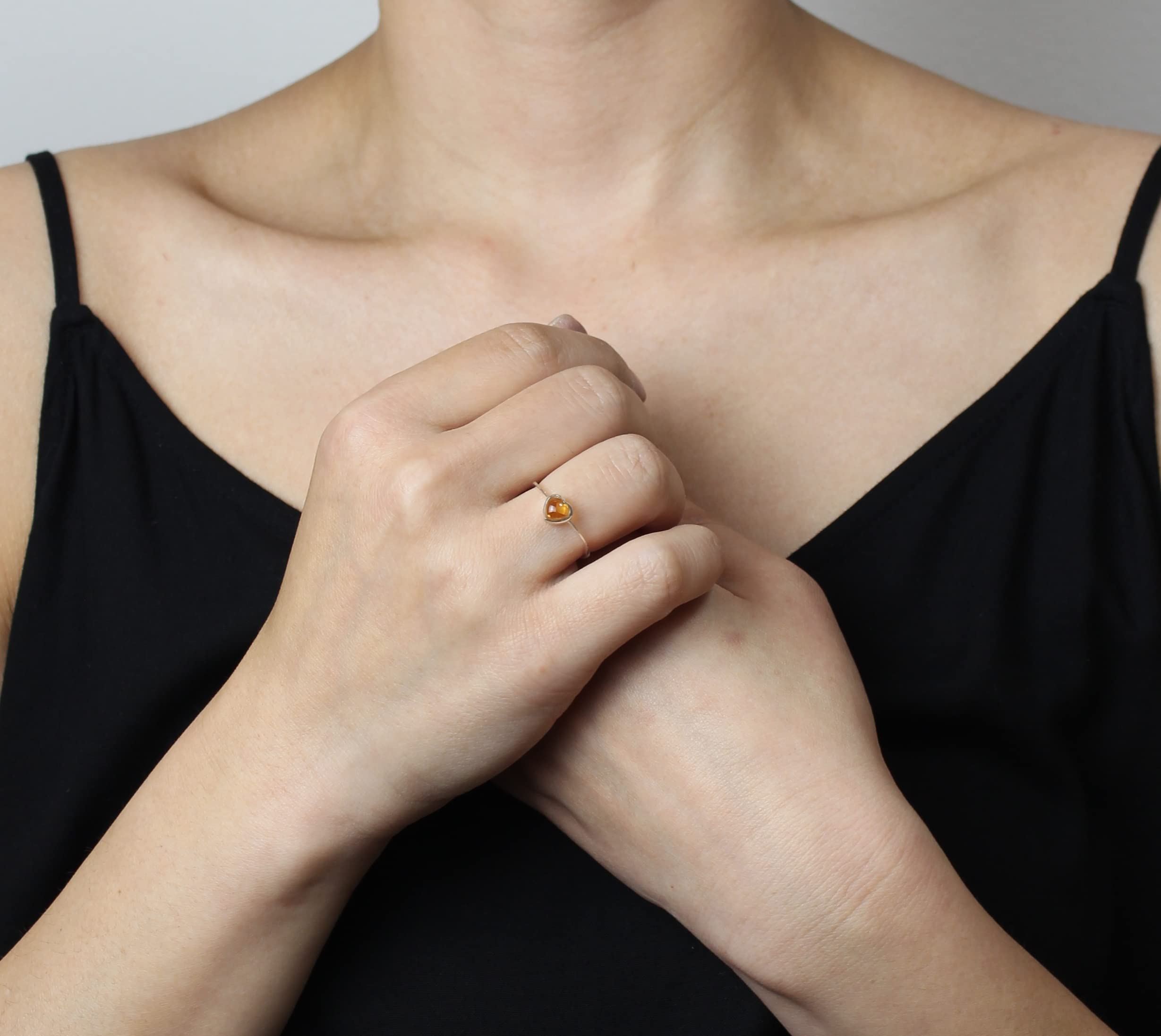 COSUMOSU 925 Sterling Silver Simple Heart Citrine Gemstone thin rings (8)