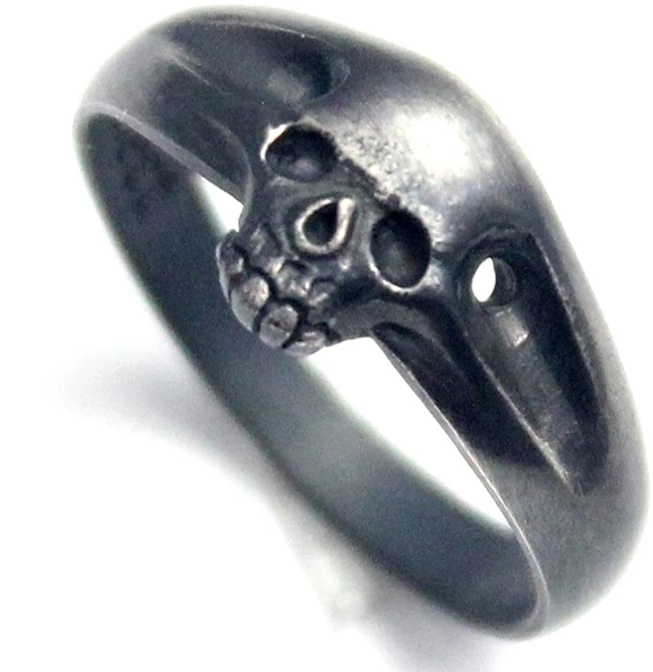 COSUMOSU 925 Sterling Silver Smoked Small Skull Punk Biker Rings US size 8.5