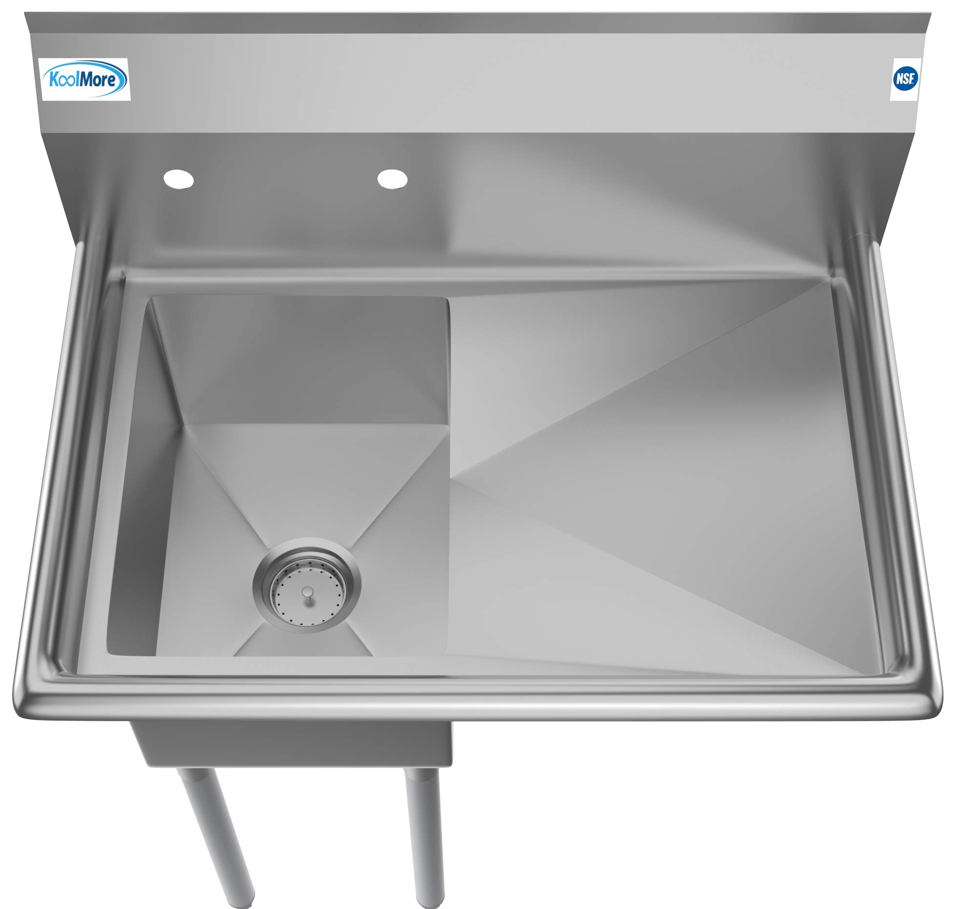 KoolMore 1 Compartment Stainless Steel NSF Commercial Kitchen Prep & Utility Sink with Drainboard - Bowl Size 12" x 16" x 10", Silver