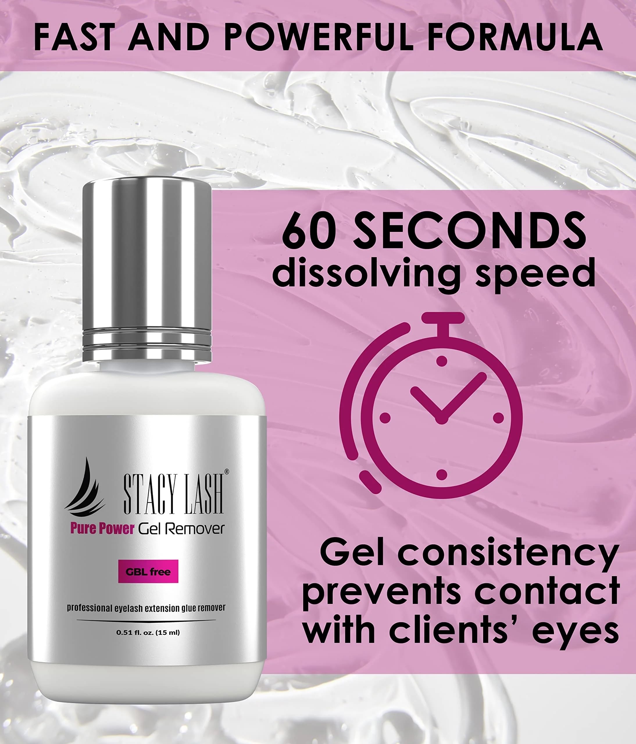 Eyelash Extension Remover by Stacy Lash (0.51 fl.oz / 15 ml) / Odorless Lash Remover for Lash Extensions / 60 Sec Dissolution Lash Glue Remover/Professional Lash Tech Supplies