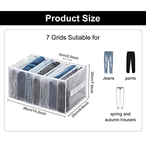 Wardrobe Clothes Organizer for Jeans |5pcs White Drawer Organizer for Clothing |Easy To Clean,Save Space Drawer Dividers For Clothes |7 Grids Clothes Organizer for Folded Pants,Trousers(Handle)