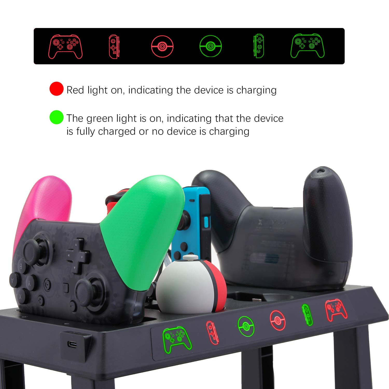 Charger Dock for Switch, Charger for Switch Controllers, Ball Plus Controllers, Storage Stand for Switch Game Cases