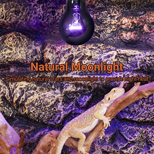 REPTI ZOO 2 Pack Reptile Heat Lamp, 75W Infrared Heat Lamp Simulate Natural Moonlight, Purple Reptile Night Heat Bulb Heat Emitter for Reptile Pets Heating Night Use