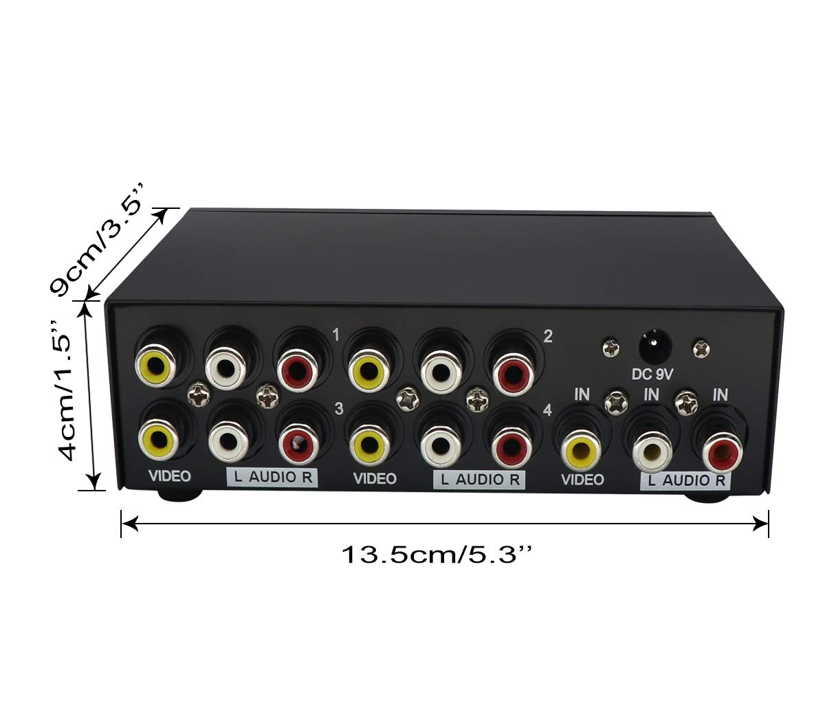 RCA Splitter with 4-Way Audio Video RCA Switch Box + RCA Cable, 4 Way Port Splitter RCA Audio Video AV Switch Box Game Selector (4 in 1 Out- B)