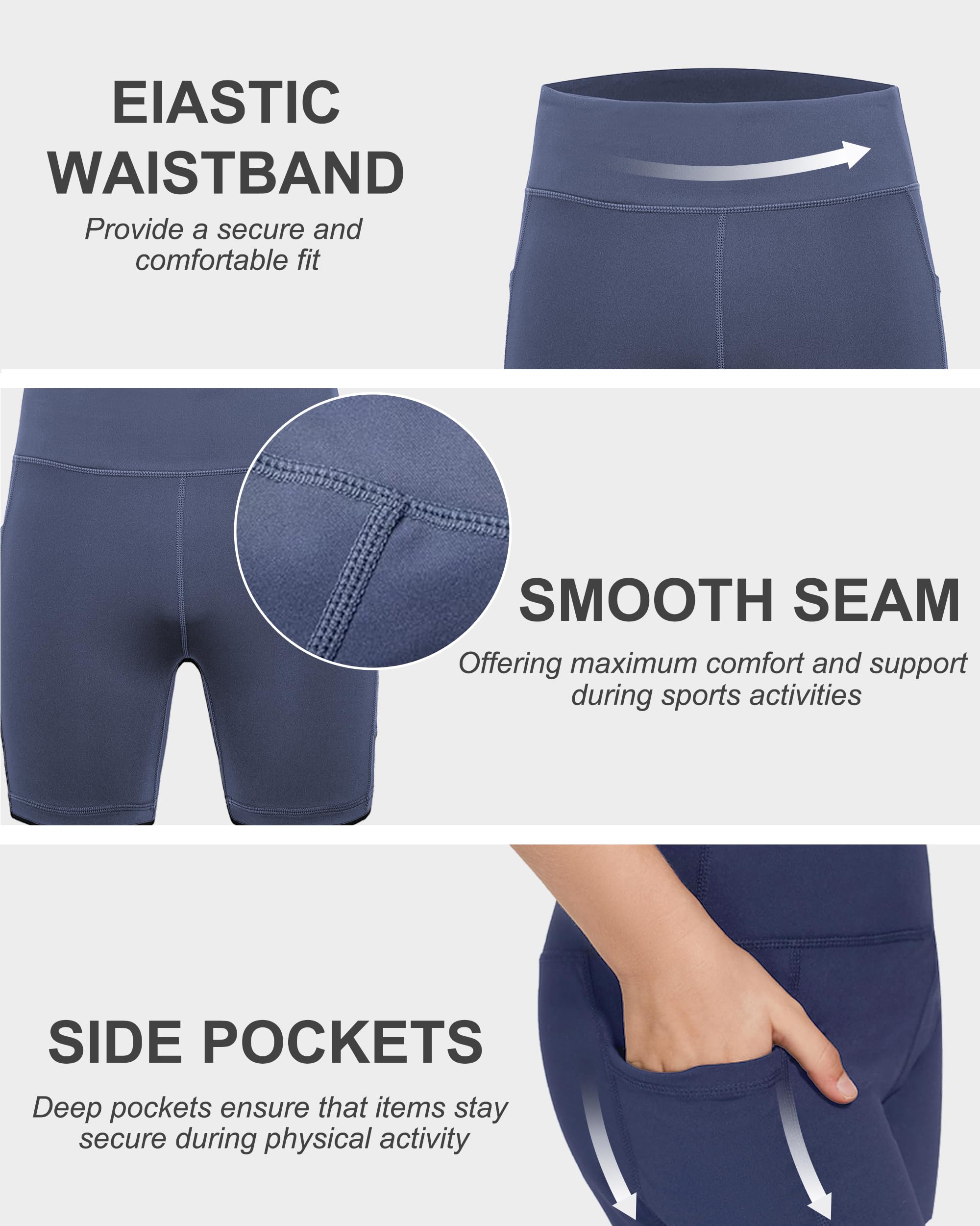 DEVOROPA Girls 5" Spandex Volleyball Shorts Stretch Youth Athletic Gymnastics Shorts Kid Yoga Dance Compression Shorts Pocket Gray Large