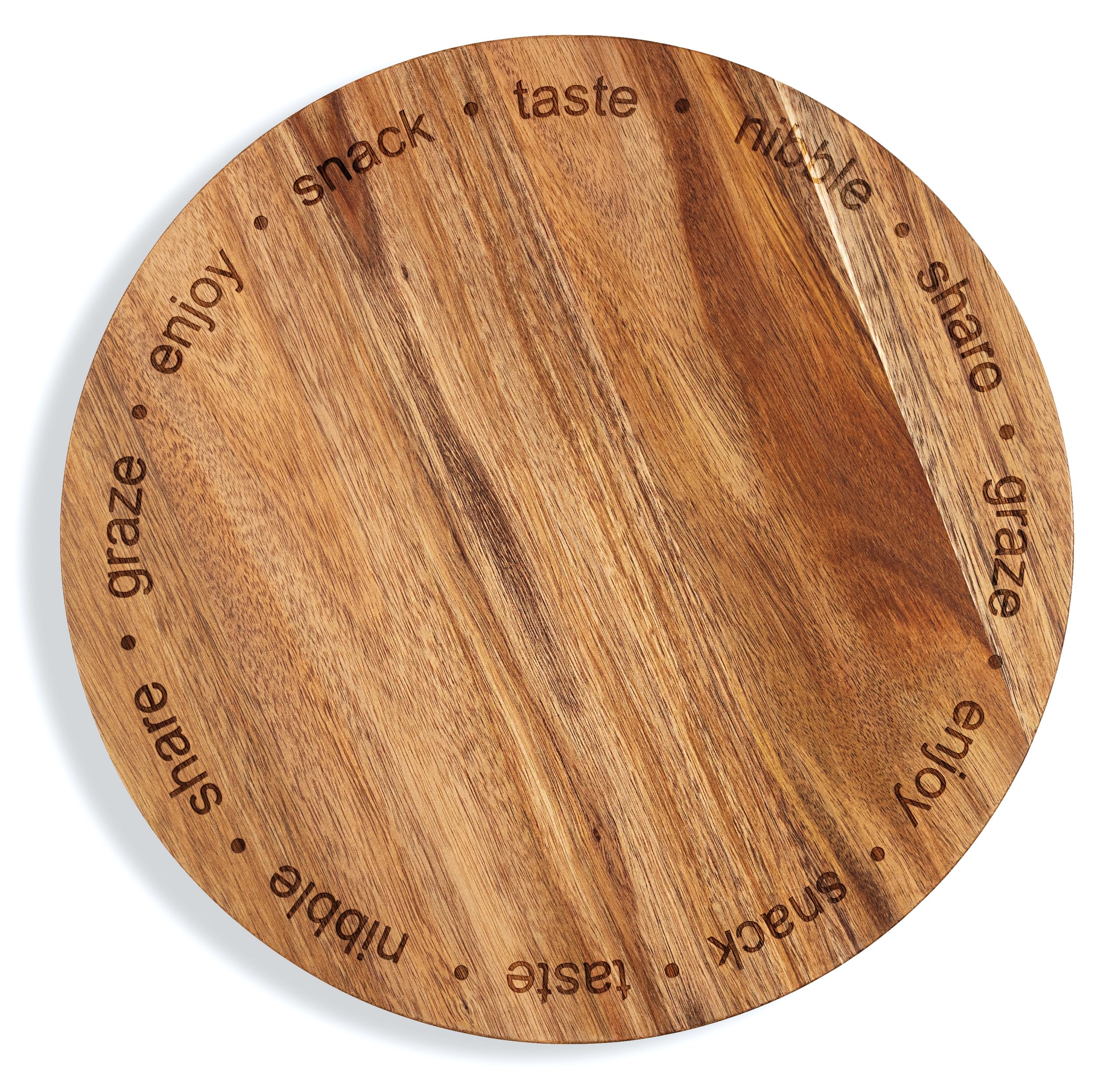 Laser Engraved Acacia Serving Board, 13 Inch Round Charcuterie Platter, Natural Wood Server for Meat, Cheese Board, and Party Appetizers, Grazing Board
