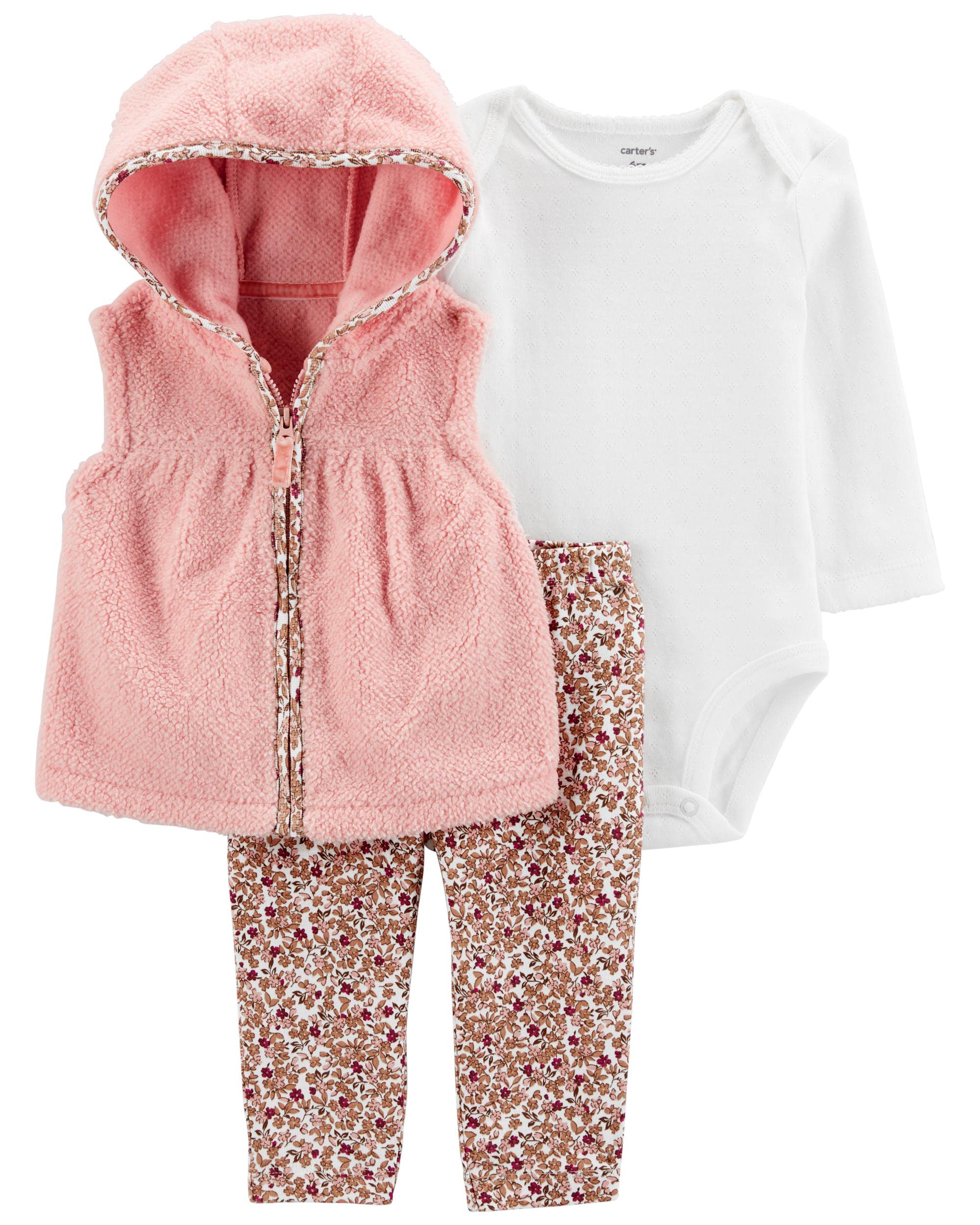 Carter's Baby Girls' 3 Piece Vest Little Jacket Set (Pink/Floral/White/Multi, 6 Months)