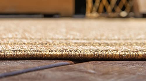 Unique Loom Outdoor Border Collection Area Rug - Multi Border (7' 1" x 10' Rectangle, Tan/ Light Brown)