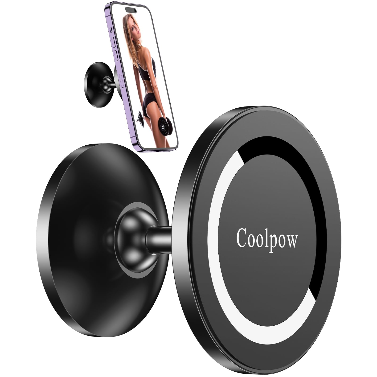 Coolpow Magnetic Phone Holder for Gym, Dual Magnetism for iPhone 14/13/12 Pro Max Series, Metal Ring for Other Android Phones, Strong Joints and Magnets for Unmatched Stability