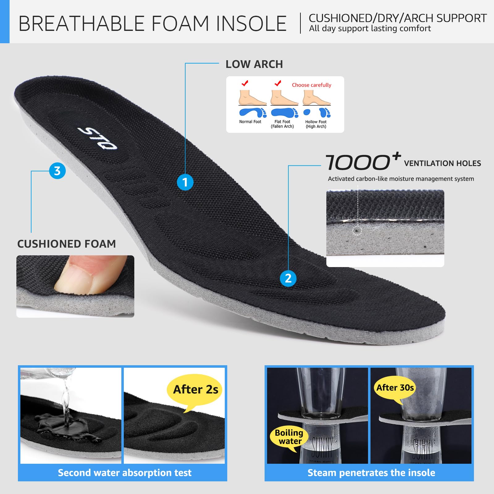 STQ Womens Slip on Walking Shoes Breathable Non Slip Work Shoes Comfortable Air Cushion Orthopedic Sneakers with Arch Support All Black 8
