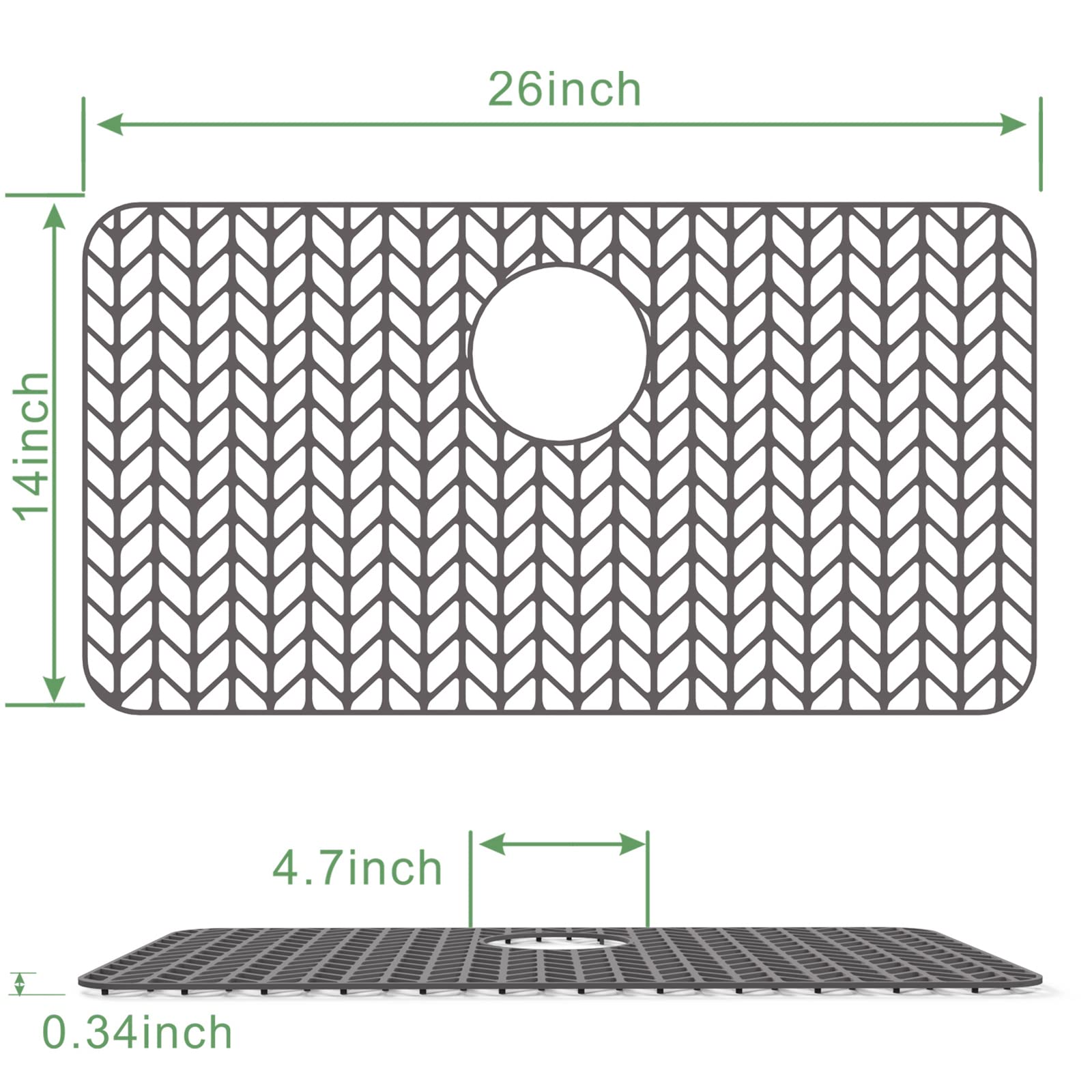 GUUKIN Sink Protectors for Kitchen Sink, 26''x 14'' Silicone Kitchen Sink Mat Grid for Bottom of Farmhouse Stainless Steel Porcelain Sink with Rear Drain (Grey)