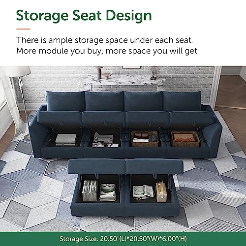 HONBAY Modular Sectional Sofa Convertible U Shaped Couch with Reversible Chaise Velvet Modular Sofa Sectional Couch with Storage Ottoman, Dark Blue